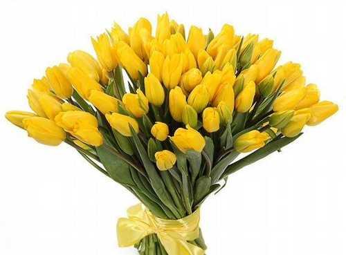 Букет 101 тюльпан желтый, цветы доставка