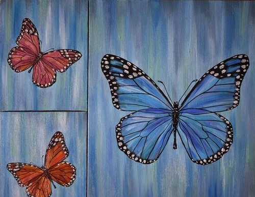 Картины с бабочками маслом Картины триптих