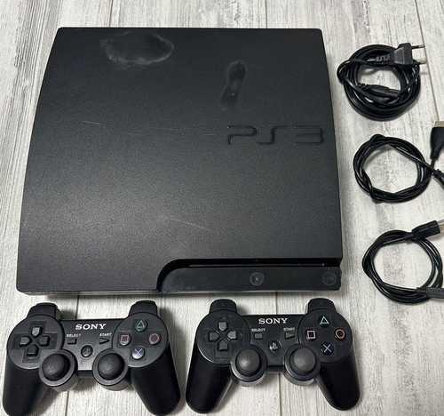Sony PlayStation 3 Slim, 250 ГБ, Прошитая, 2 геймпада