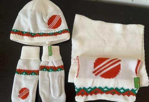Новый Комплект зимняя шапка, варежки и шарфик
