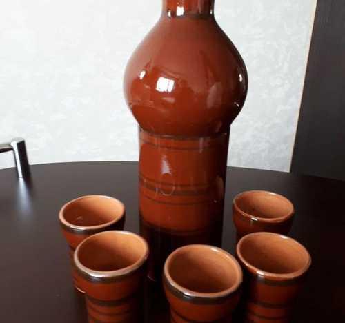 Керамика Штоф и 5 стаканчиков 60-70г Латвия Винтаж