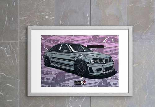 Картина плакат А2 60х40 BMW E46 M3 серая