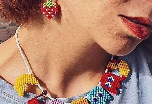 Ожерелье и серьги из бисера pacman