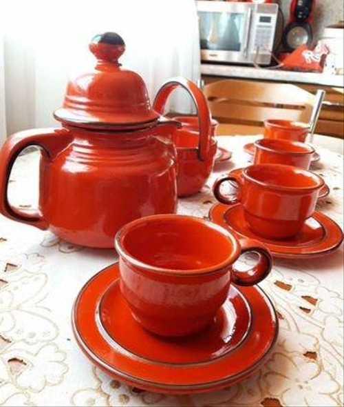 Чайный сервиз, красный, керамика, KIL,Югославия