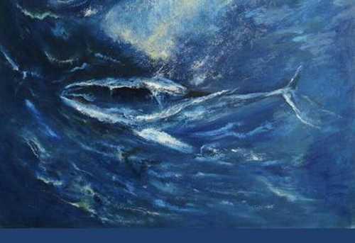 Синий кит интерьерная картина маслом синяя пейзаж