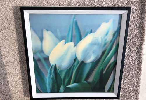 Картина голограмма 3D 30x30 в рамке белые тюльпаны