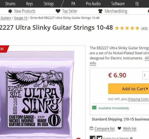 Ernie Ball EB2227 Ultra Slinky Guitar Strings 10-4