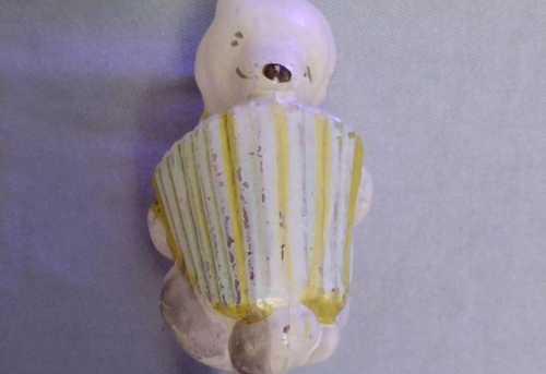 Ёлочная игрушка медведь с гармошкой стекло СССР