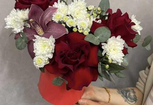 Букет, красные розы, коробка с цветами