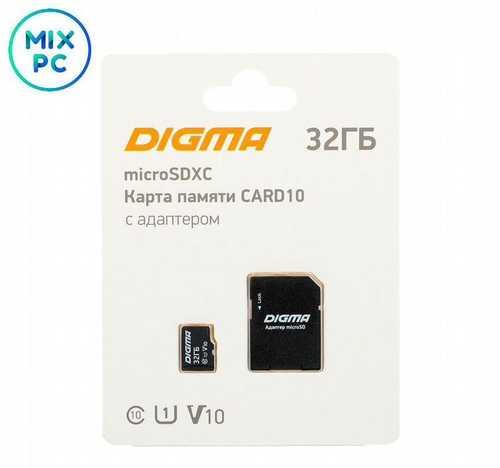 Флеш карта microSD 32GB Digma card10 (SD адаптер)