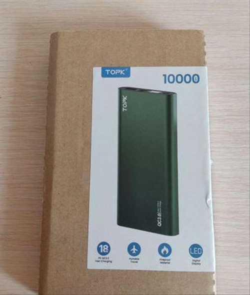 PowerBank topk I1006P, 10000мАч, LED, usb C, PD