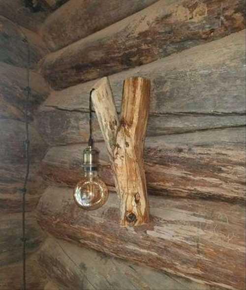 Настенный светильник, бра, из массива дерева