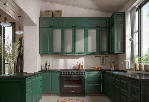 Кухня угловая Эмаль зеленый Ницца Royal 2600*3450