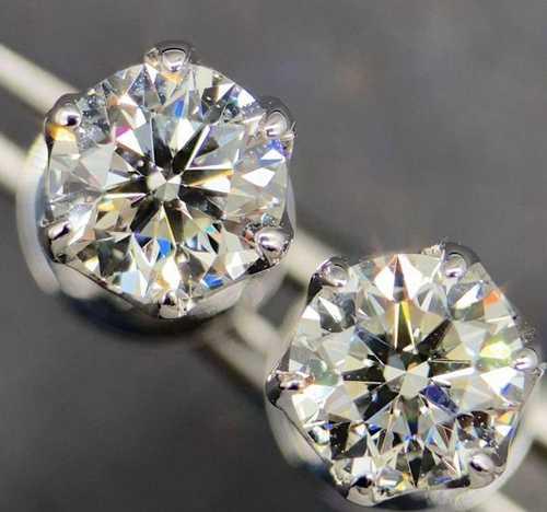 Золотые серьги с натур бриллиантами 2 ct 4/4;G/VS2