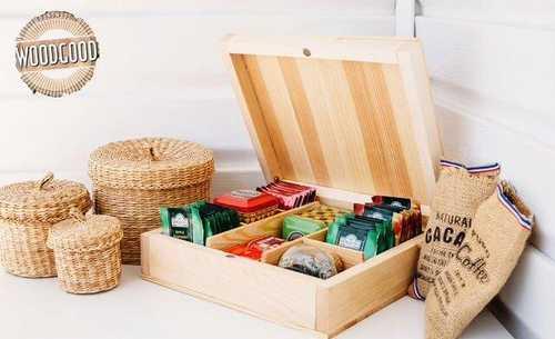 Деревянная коробка для чая (чайных пакетиков)