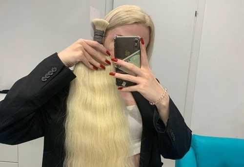 Волосы детские премиум натуральные 65-70 см блонд