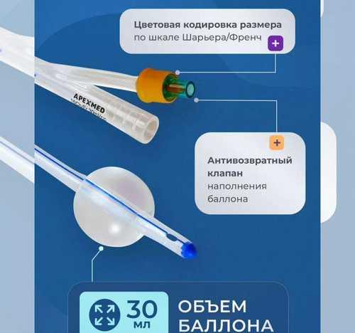 Катетер фолея силиконовый двуходовой 14, 16 и 18