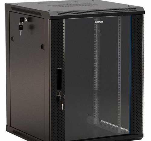 Шкаф коммутационный Hyperline (TWB-2245-GP-RAL9004) настенный 22U 600x450мм пер.дв.стекл 60кг черный