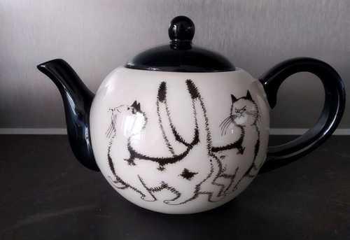 Чайник заварочный с кошками, керамика, 580 мл