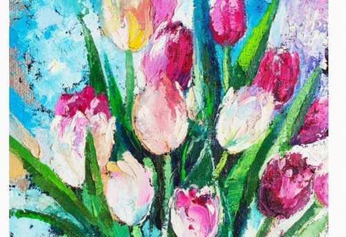 Картина маслом цветы Тюльпаны яркие краски