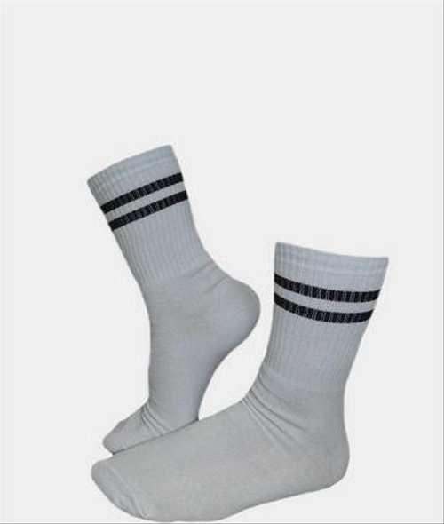 Высокие мужские носки с полосками, белые, 40-46