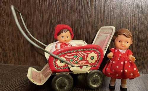 Гдр кукла коляска пупсик 10 см металл времен СССР