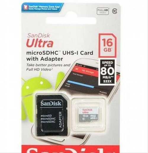 Micro sdhc карта памяти SanDisk 16GB (Class10) Ult