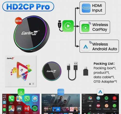 Carlinkit Car TV Mate Мультимедийный hdmi-адаптер 3-в-1 Проводной к беспроводному CarPlay Android Au