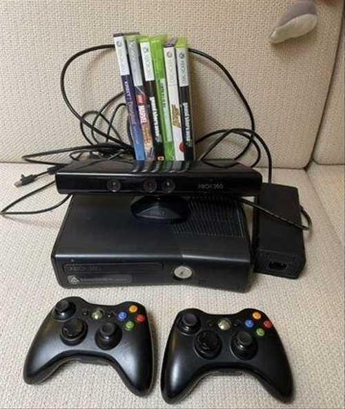 Xbox 360 + Kinect + 2 джойстика + игры