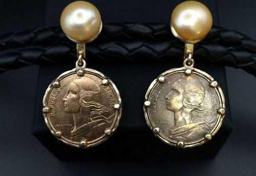 Серьги "Марианна" с монетами и жемчугом