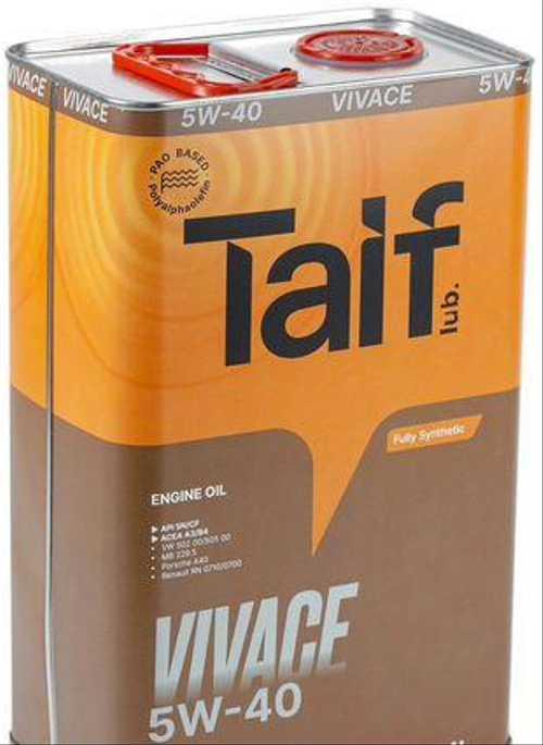 Taif vivace SN/CF 5W-40, 4 л, 3.8 кг, 1 шт