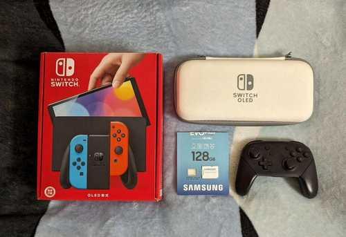 Nintendo Switch oled 64+128GB + чехол + контроллер