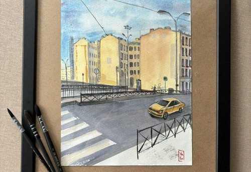 Картина акварельная улица Санкт-Петербурга