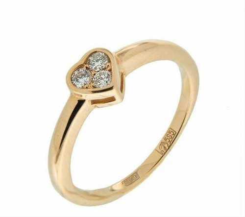 Кольцо золотое сердечко с бриллиантами