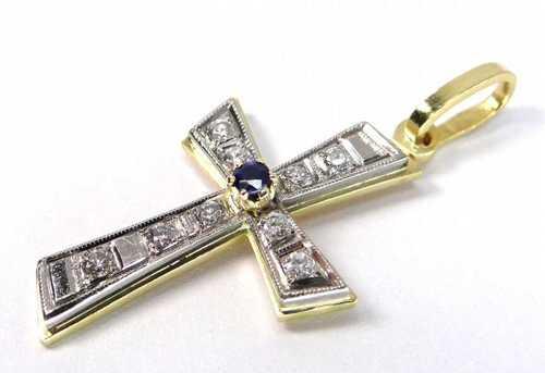 Золотой крест с бриллиантами и сапфиром