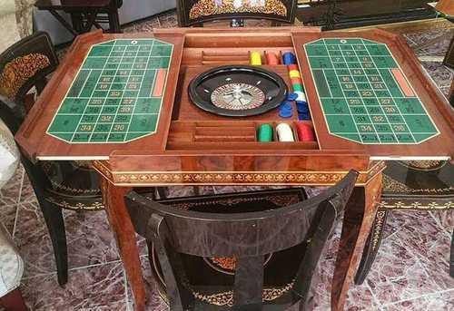 Антикварный игровой стол, шахматы, нарды, покер