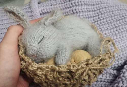 Кролик малютка спящий в корзиночке