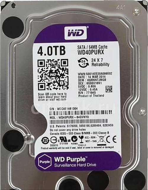 Жесткий диск WD 4тb Purple wd40purx-78akyy0