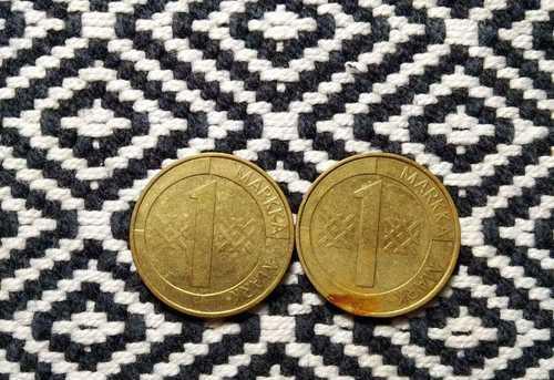 Финские монеты 1 марка 1993, 1994
