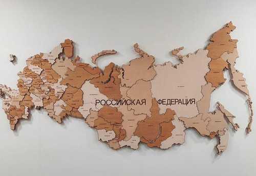 Карта России из дерева с новыми регионами