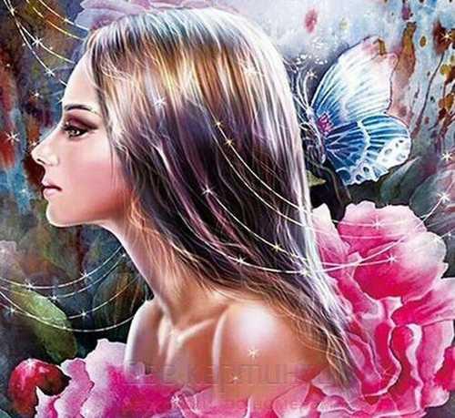 Алмазная мозаика 40x50 Девушка с бабочкой в розах