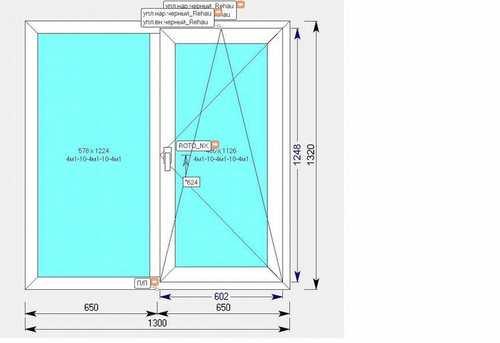 Пластиковое окно Rehau 1300х1320