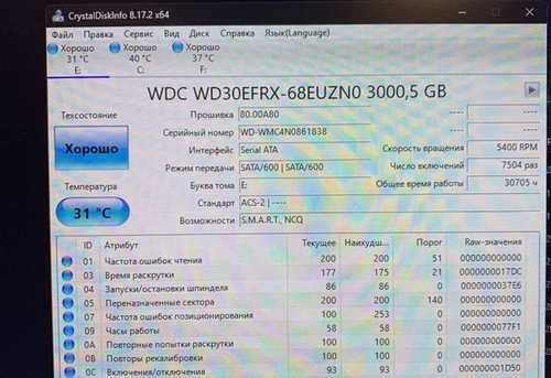 Жесткий диск WDC WD30efrx-68euzno 3000,5 GB