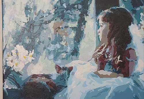 Картина Девочка и кот