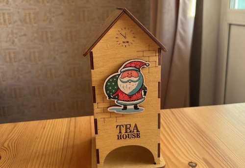 Деревянный чайный домик подставка для пакетиков