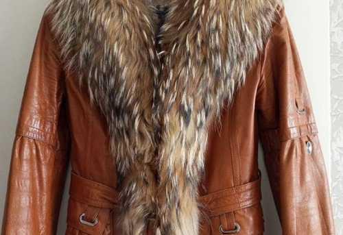 Куртка кожаная женская 44-46 с натуральным мехом