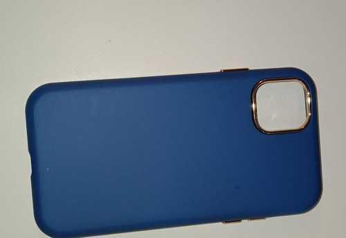 Чехол на iPhone 11 пластик синий с золотым