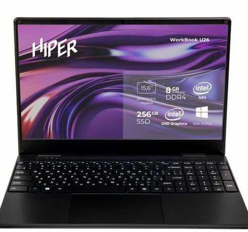 Hiper Workbook U26 15.6"(1920x1080 IPS) /Intel N-series N95(1.7Ghz) /8192Mb/256ssdgb/noDVD/Int:Intel