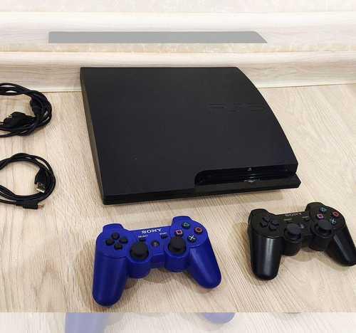 Прошитая Sony PS3 Slim 320GB  2 геймпада  45 игр