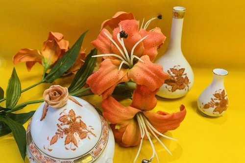 Фарфоров вазы пара оранжевый китайский букет